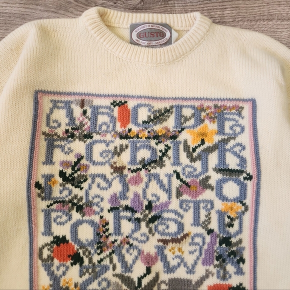 Vintage | Sweaters | Vintage Wool Hand Knit Sweater Alphabet Abc 9s ...